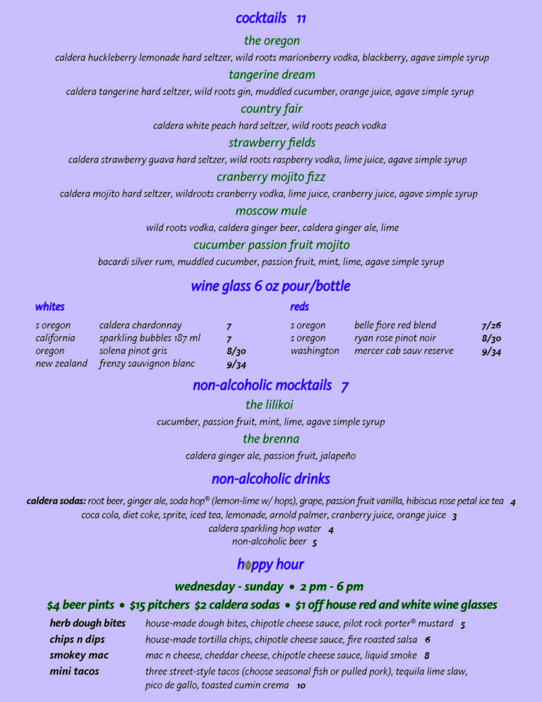 MENU - Caldera Brewing Company