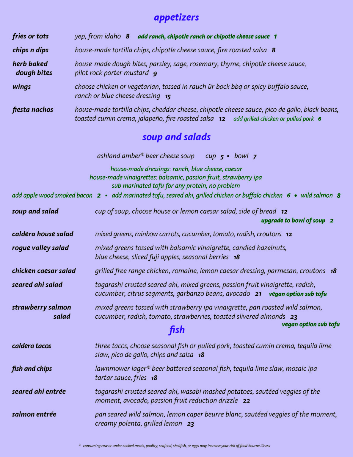 MENU - Caldera Brewing Company