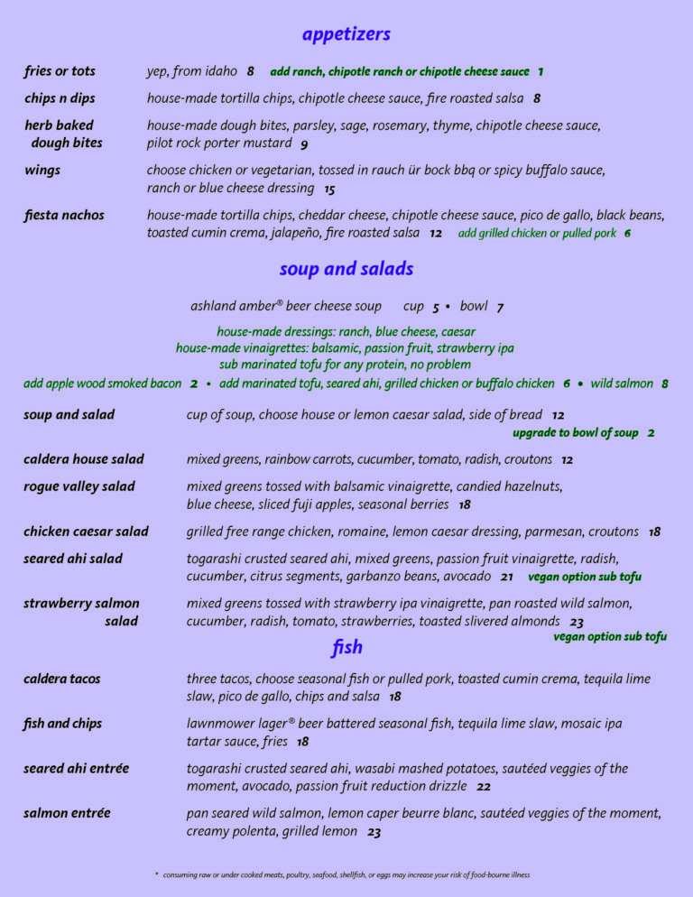 MENU - Caldera Brewing Company