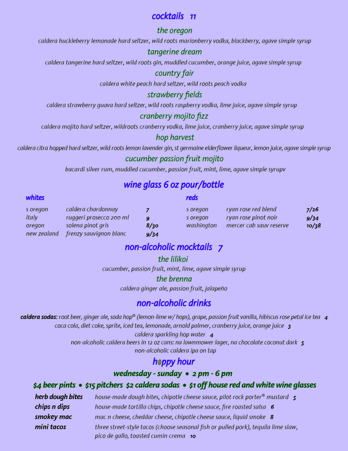 MENU - Caldera Brewing Company